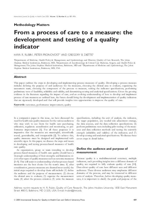 (PDF) Methodology Matters. From a process of care to a measure: the ...