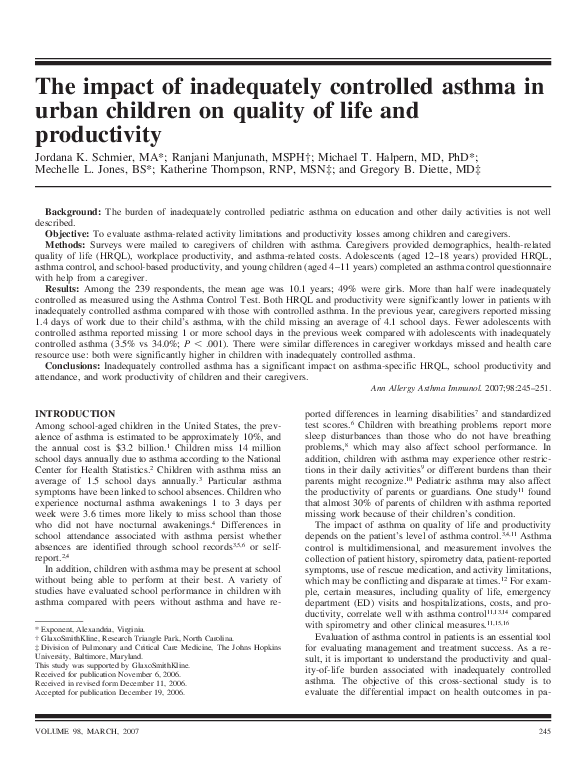 (PDF) The impact of inadequately controlled asthma in urban children on ...