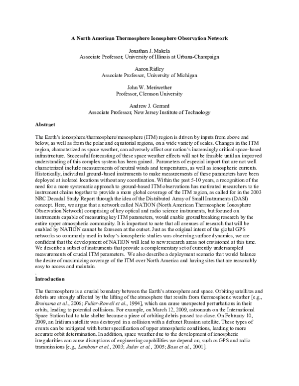 (PDF) A North American Thermosphere Ionosphere Observation Network