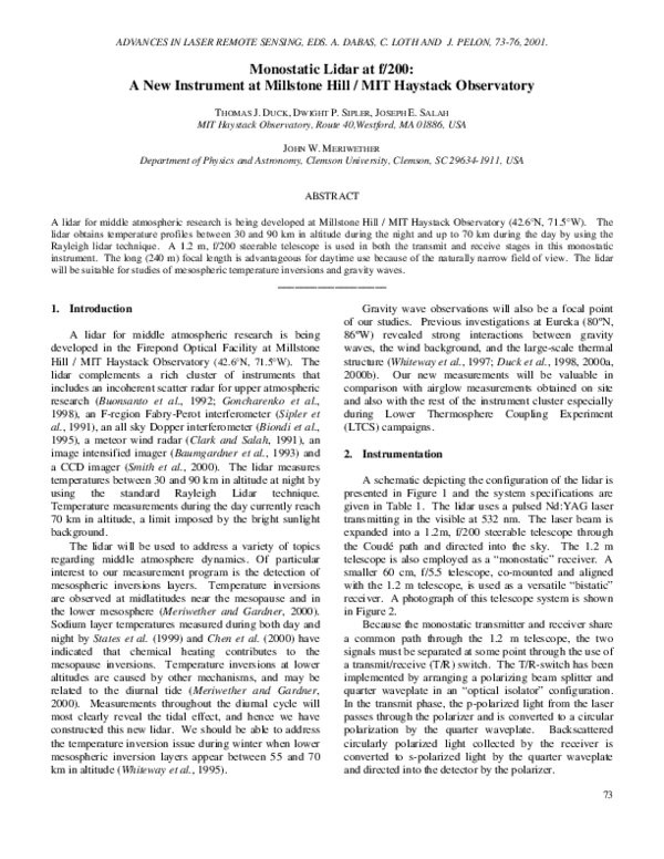 (PDF) Monostatic Lidar at f/200: A New Instrument at Millstone Hill/MIT ...
