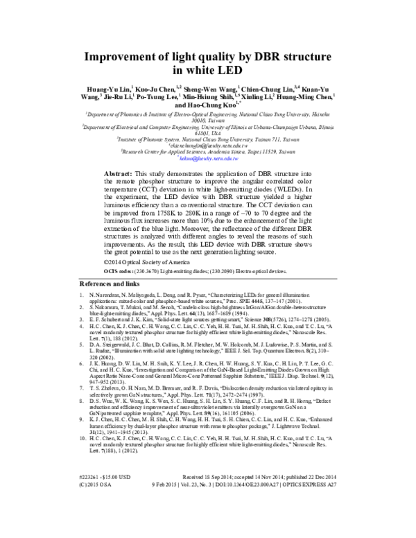 (PDF) Improvement of light quality by DBR structure in white LED