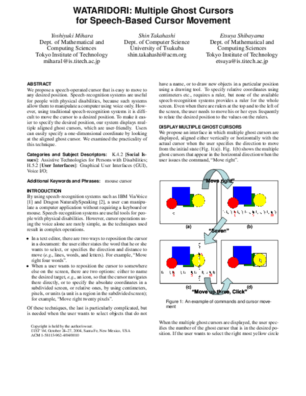 (PDF) WATARIDORI: Multiple Ghost Cursors for Speech-Based Cursor Movement