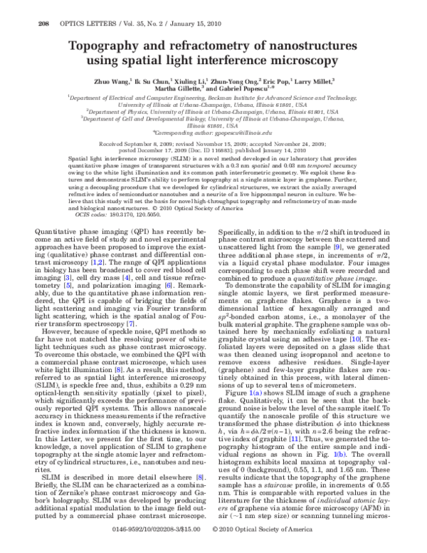Pdf Topography And Refractometry Of Nanostructures Using Spatial Light Interference Microscopy