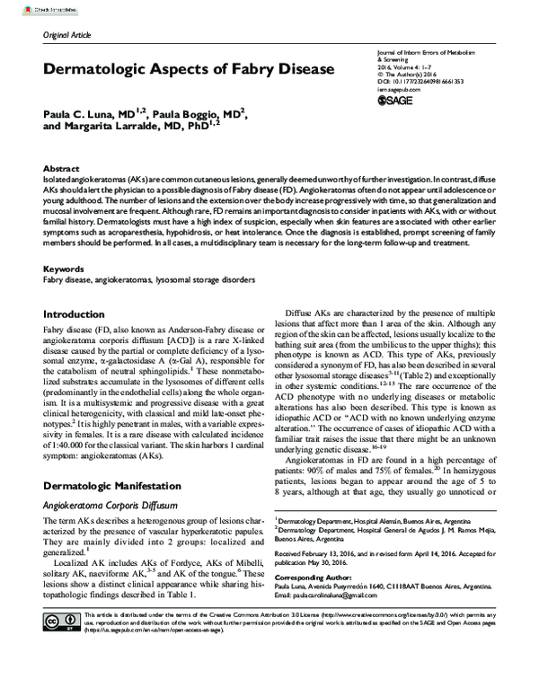 (PDF) Dermatologic Aspects of Fabry Disease