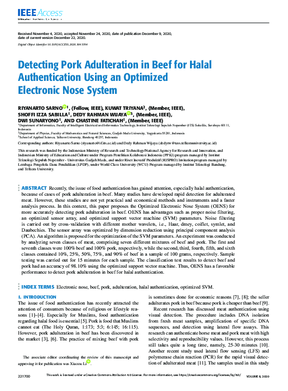 Pdf Detecting Pork Adulteration In Beef For Halal Authentication Using An Optimized Electronic
