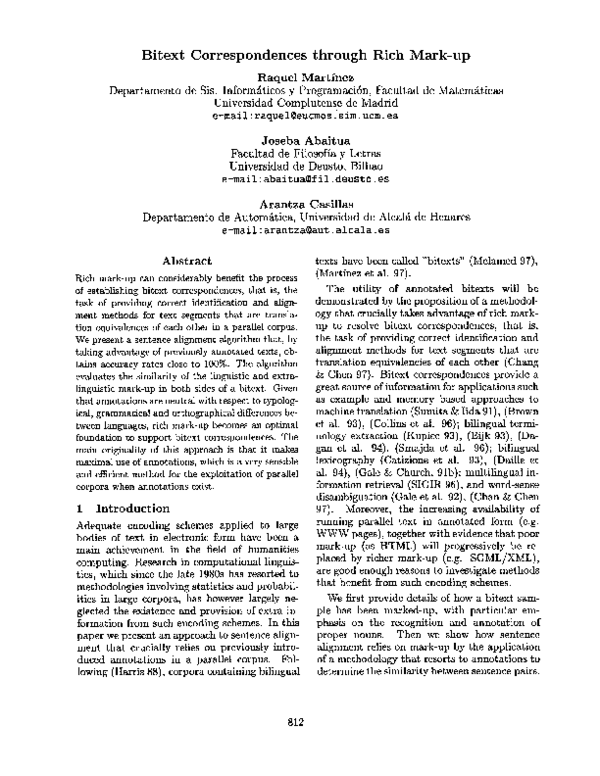 (PDF) Enhancing Bitext Correspondences via Markup