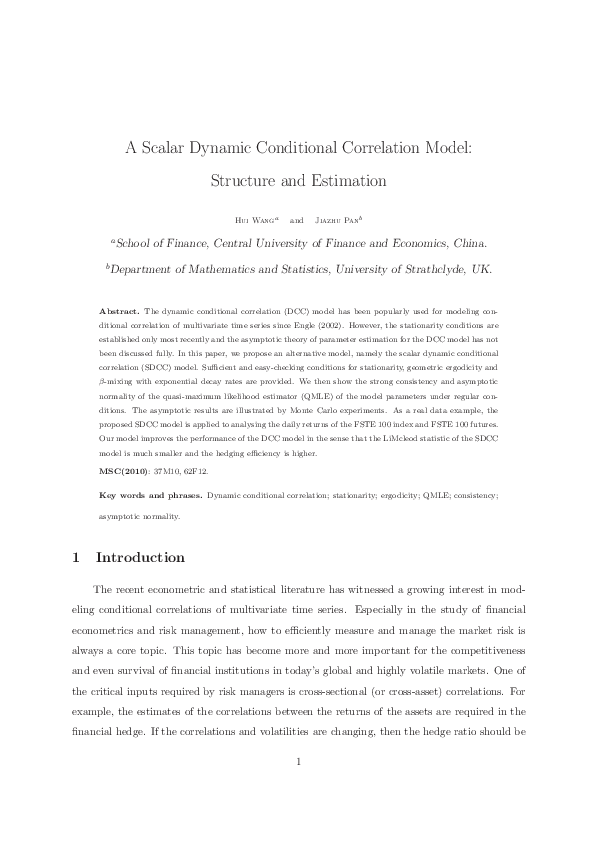 Pdf A Scalar Dynamic Conditional Correlation Model Structure And Estimation
