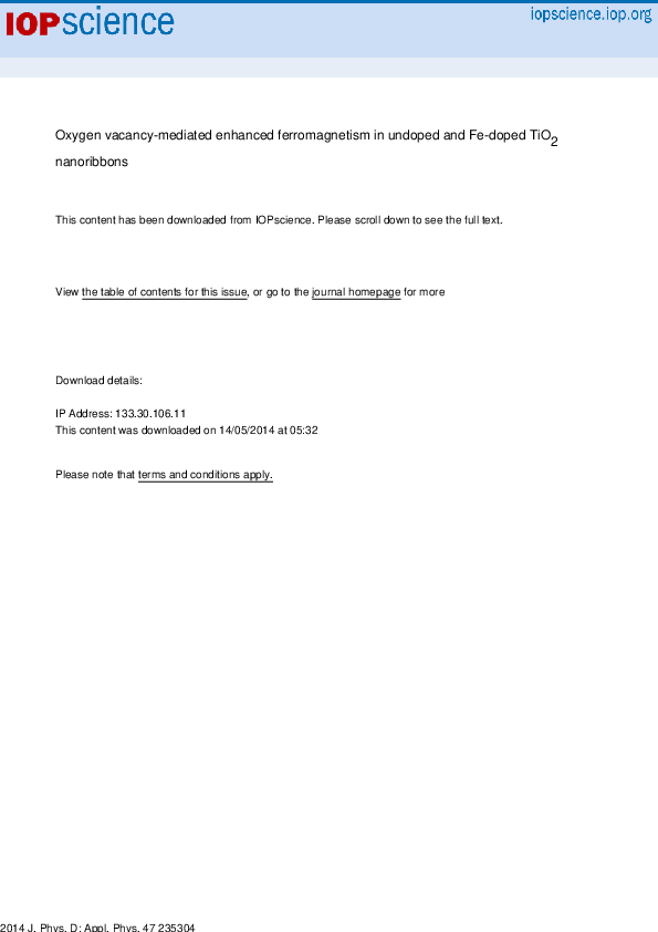 (PDF) Oxygen Vacancy Mediated Enhanced Ferromagnetism in Undoped and Fe ...