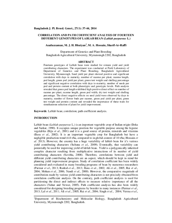 (PDF) CORRELATION AND PATH COEFFICIENT ANALYSIS OF FOURTEEN DIFFERENT GENOTYPES OF LABLAB BEAN ...