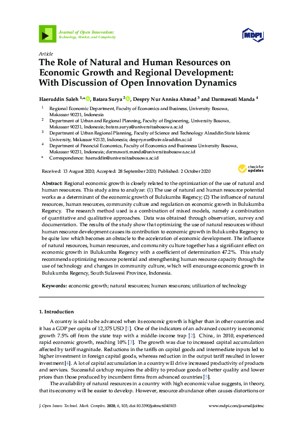 (PDF) The Role of Natural and Human Resources on Economic Growth and ...