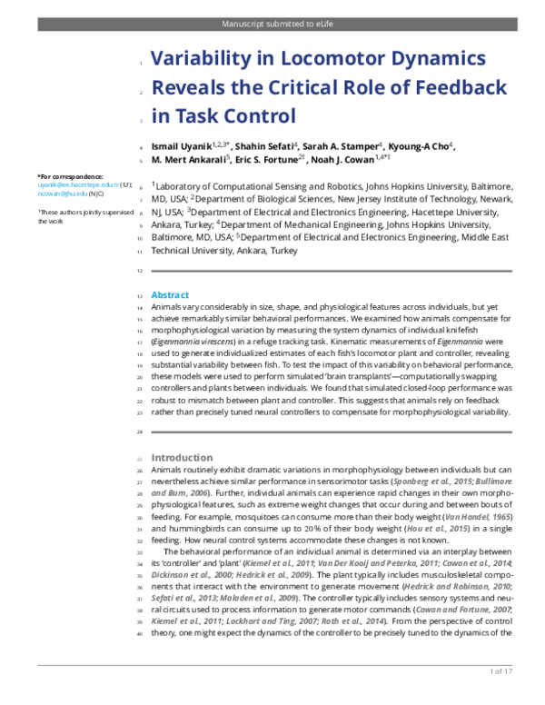 (PDF) Variability in locomotor dynamics reveals the critical role of feedback in task control ...