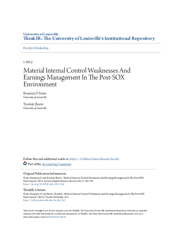 (PDF) Material Internal Control Weaknesses And Earnings Management In ...