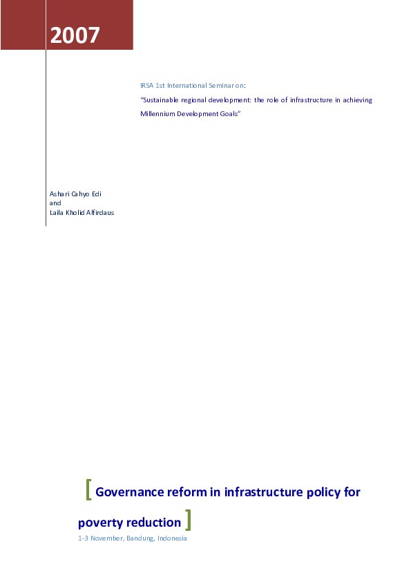 (PDF) Governance reform in infrastructure policy for poverty reduction