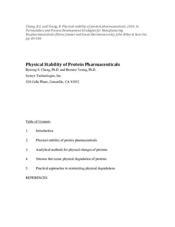 (PDF) Physical Stability of Protein Pharmaceuticals