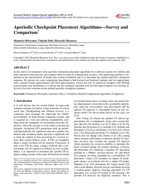 Pdf Aperiodic Checkpoint Placement Algorithms—survey And Comparison