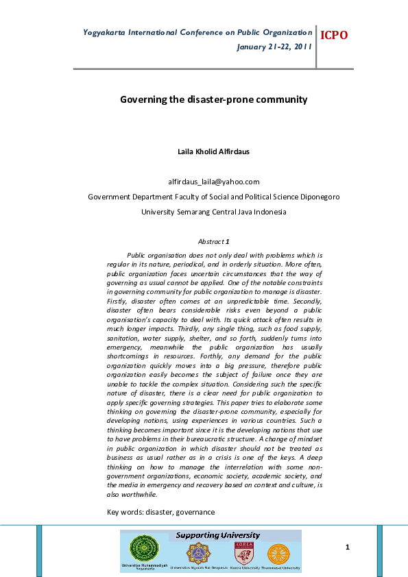 (PDF) Governing the disaster-prone community