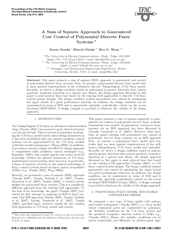 Pdf A Sum Of Squares Approach To Guaranteed Cost Control Of Polynomial Discrete Fuzzy Systems