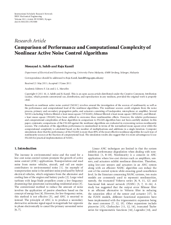 Pdf Comparison Of Performance And Computational Complexity Of