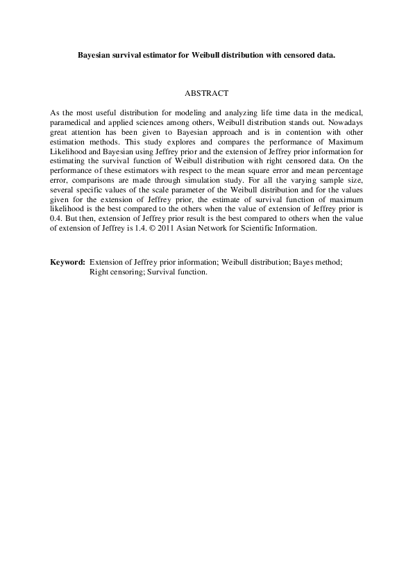 (PDF) Bayesian Survival Estimator for Weibull Distribution with Censored Data