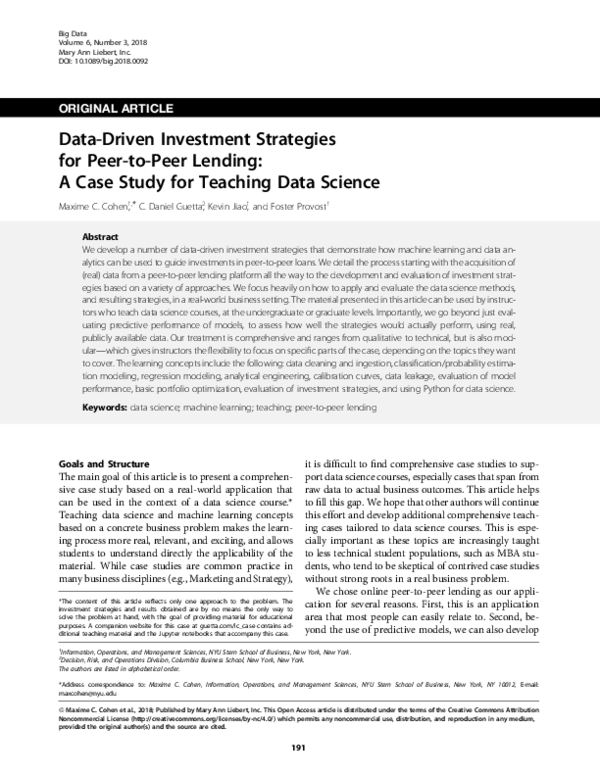 (PDF) Data-Driven Investment Strategies for Peer-to-Peer Lending: A ...