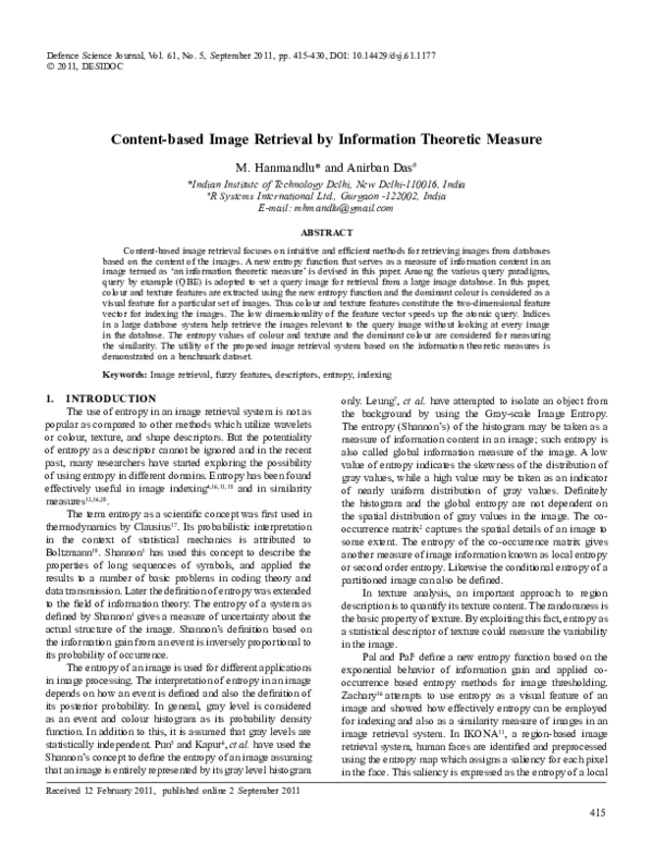 (PDF) Content-based Image Retrieval by Information Theoretic Measure