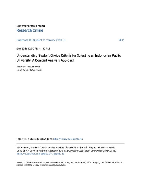 (PDF) Understanding Student Choice Criteria for Selecting an Indonesian ...