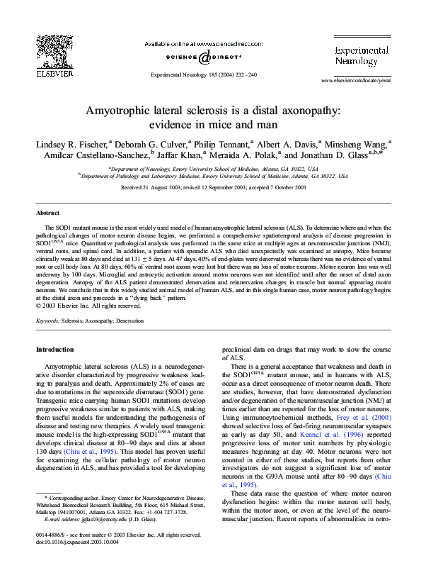 (PDF) Amyotrophic lateral sclerosis is a distal axonopathy: evidence in ...