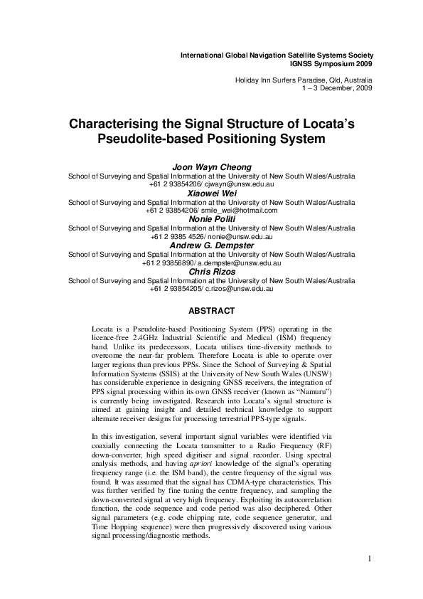 Pdf Characterising The Signal Structure Of Locatas Pseudolite Based Positioning System