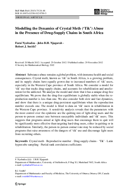 (PDF) Modelling the Dynamics of Crystal Meth (‘Tik’) Abuse in the ...