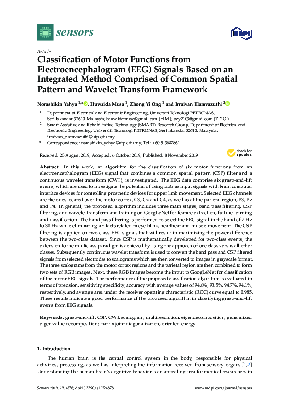 Pdf Four Class Motor Imagery Eeg Signal Classification Using Pca