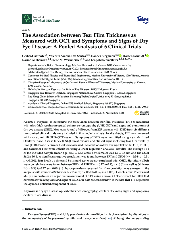(PDF) The Association between Tear Film Thickness as Measured with OCT ...