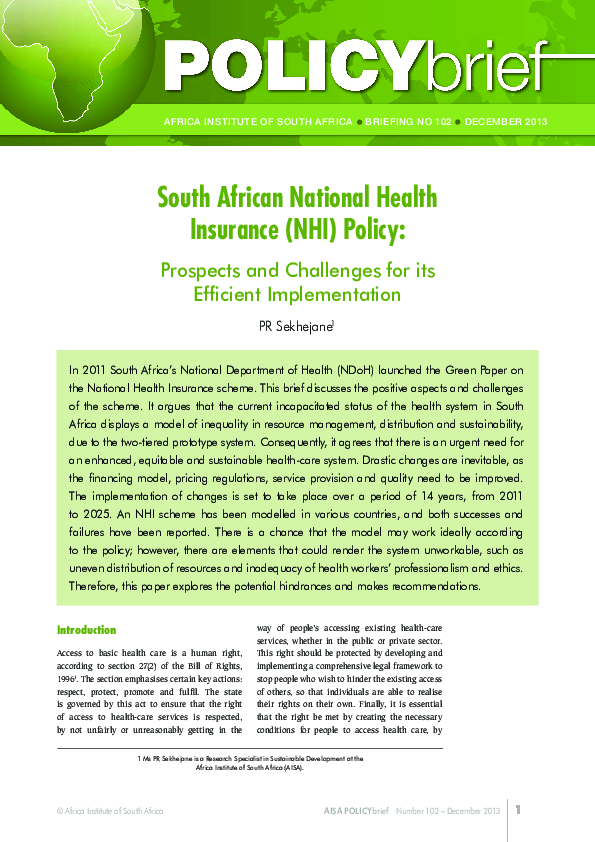 (PDF) South African National Health Insurance (NHI) Policy: Prospects ...
