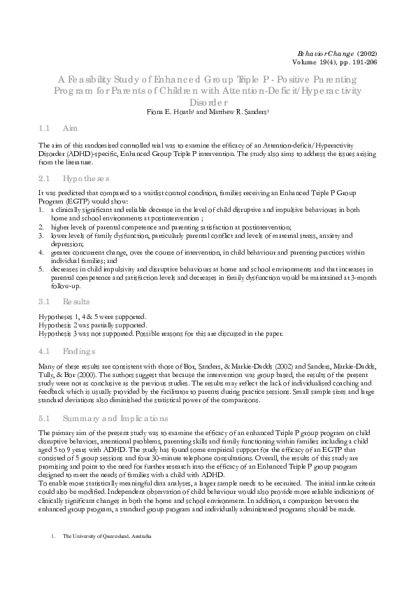 (PDF) A Feasibility Study of Enhanced Group Triple P — Positive ...