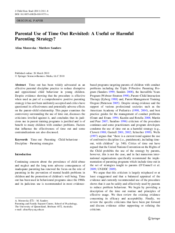 (PDF) Parental Use of Time Out Revisited: A Useful or Harmful Parenting ...