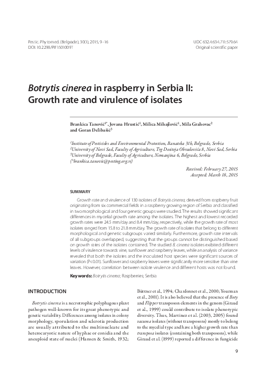 (PDF) Botrytis cinerea in raspberry in Serbia II: Growth rate and ...