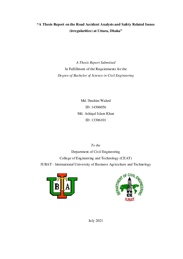 (PDF) “A Thesis Report on the Road Accident Analysis and Safety Related Issues (irregularities ...