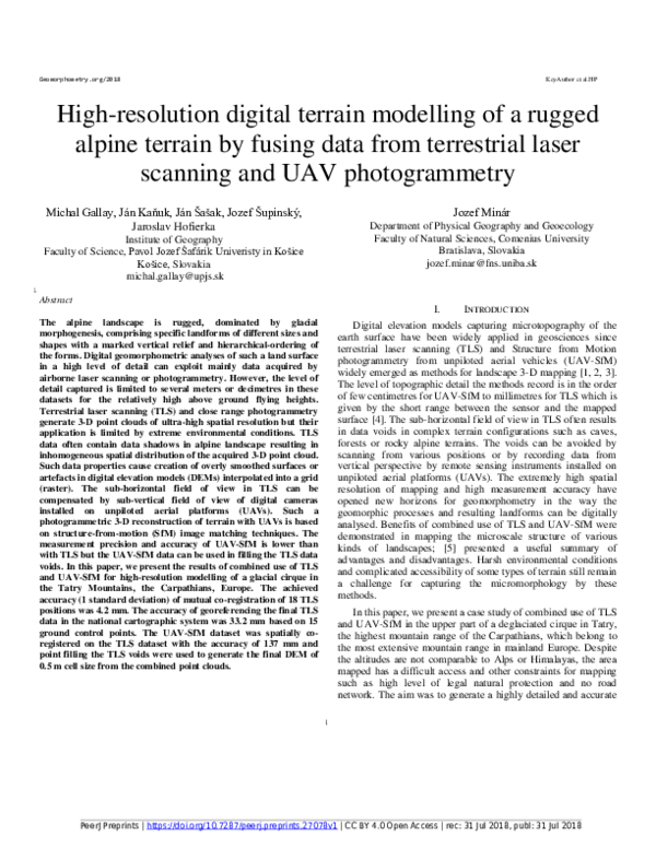 Pdf High Resolution Digital Terrain Modelling Of A Rugged Alpine Terrain By Fusing Data From