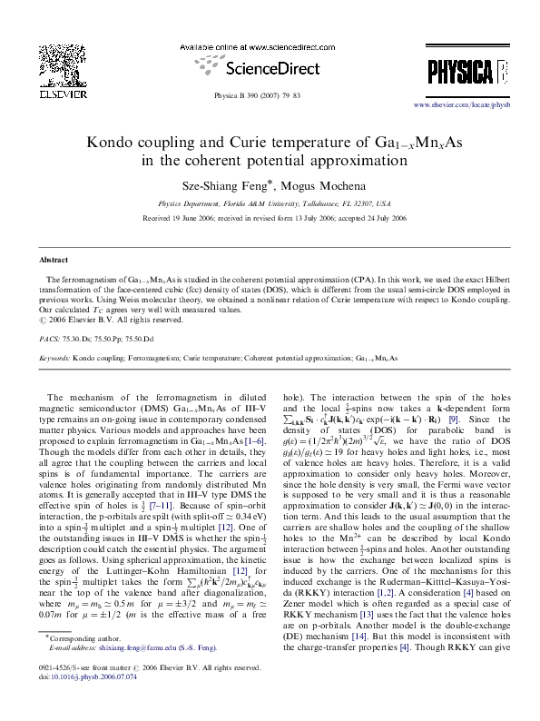 (PDF) Kondo coupling and Curie temperature of in the coherent potential ...