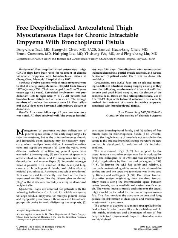 (PDF) Free deepithelialized anterolateral thigh myocutaneous flaps for ...