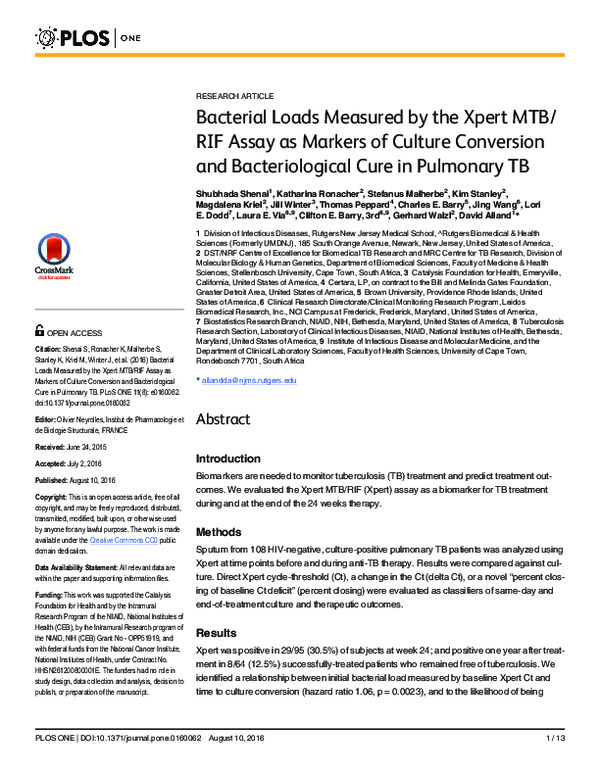 (PDF) Bacterial Loads Measured by the Xpert MTB/RIF Assay as Markers of ...