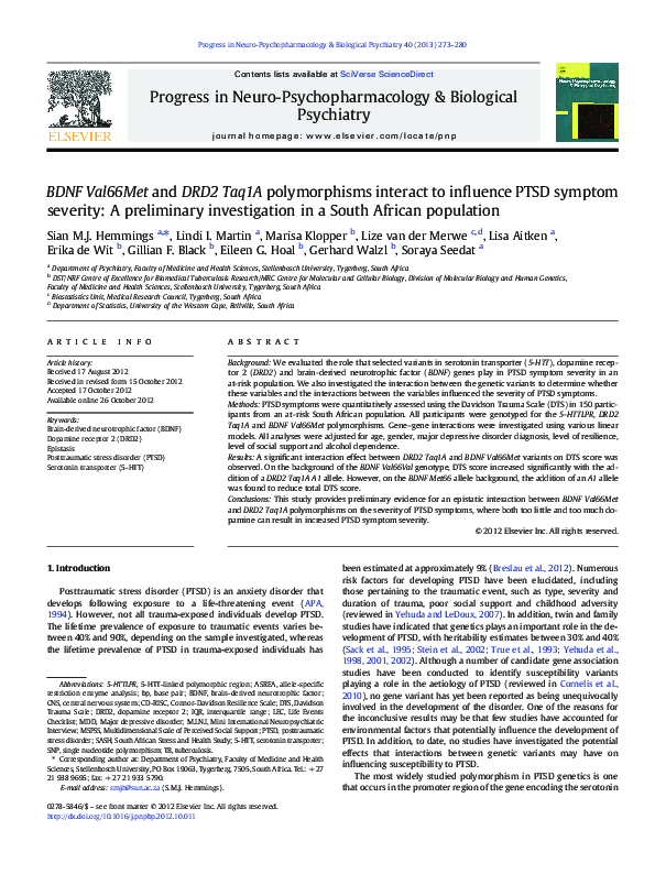 (PDF) BDNF Val66Met and DRD2 Taq1A polymorphisms interact to influence ...