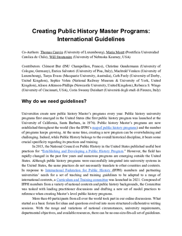 (PDF) How to Create Public History Master Programs: International ...