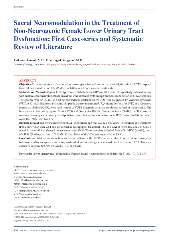 (PDF) Sacral Neuromodulation in the Treatment of Non-Neurogenic Female ...