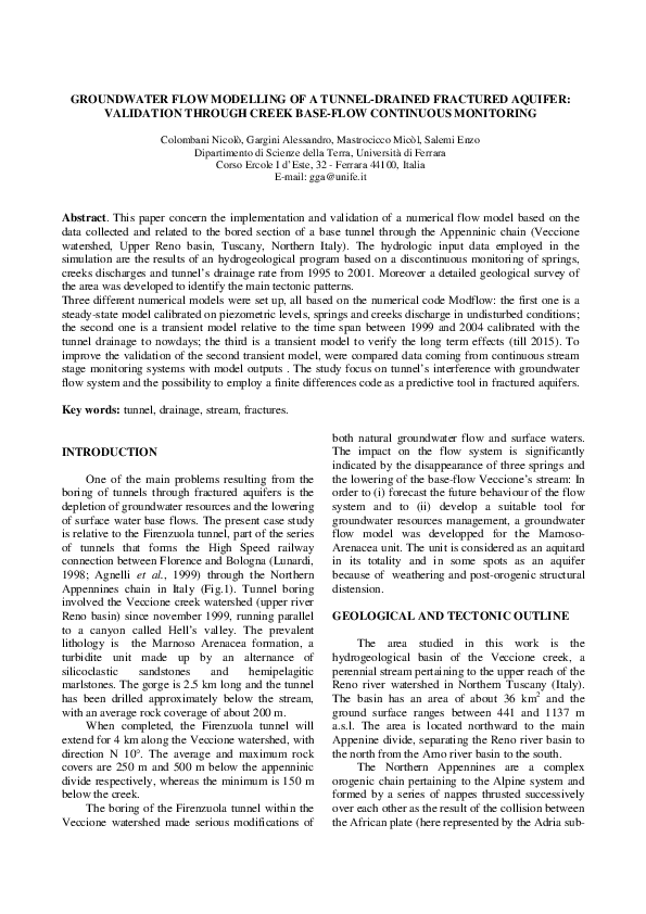 (PDF) Groundwater flow modeling of a tunnel-drained fractured aquifer ... (PDF) Groundwater flow modeling of a tunnel-drained fractured aquifer ...