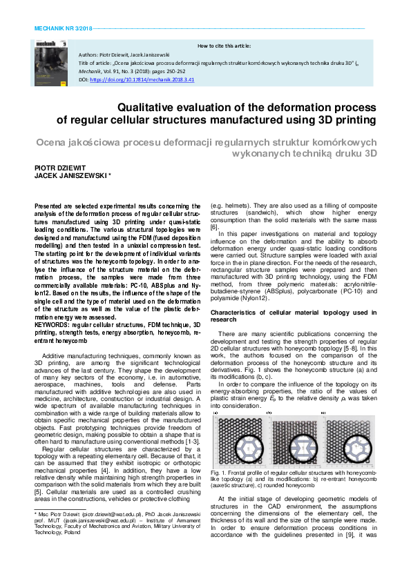 (PDF) Qualitative evaluation of the deformation process of regular cellular structures ...