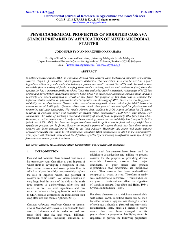 (PDF) Physicochemical Properties of Modified Cassava Starch Prepared by ...