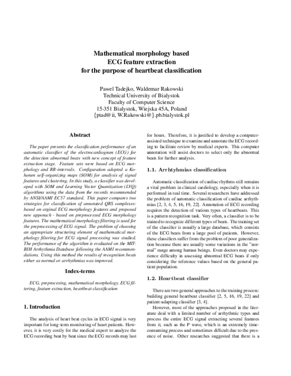 (PDF) Mathematical Morphology Based ECG Feature Extraction for the Purpose of Heartbeat ...
