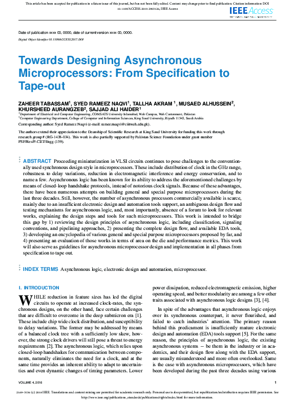 (PDF) Towards Designing Asynchronous Microprocessors: From Specification to Tape-out
