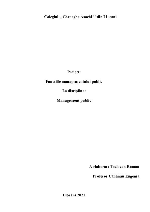 (DOC) Functiile managementului public
