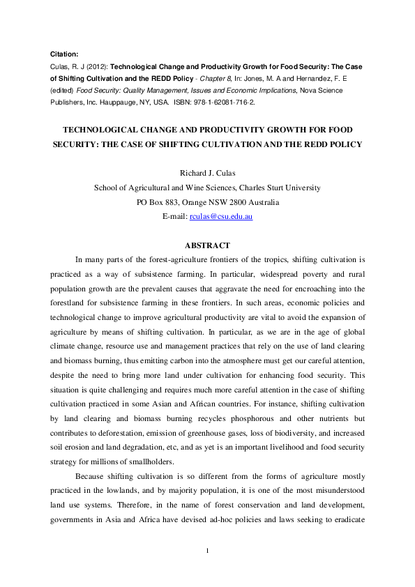 (PDF) Technological Change and Productivity Growth for Food Security ...